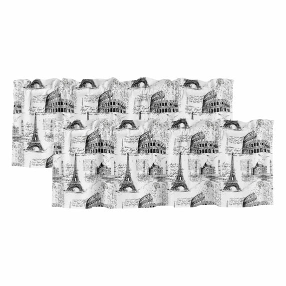 Black Architecture 2 Panels Kitchen Valance, Retro Classic Black City ...