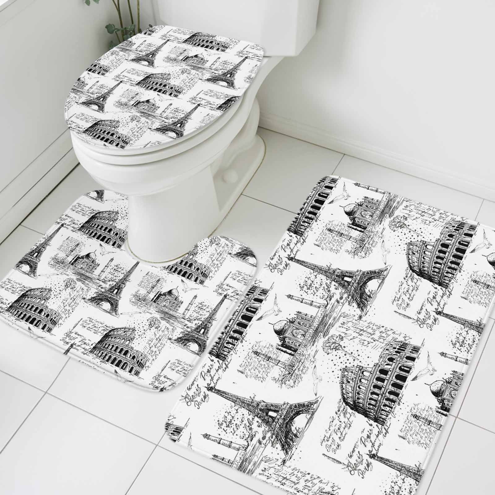 Black Architecture Bathroom Rugs Set Retro Classic Black City Non Slip ...