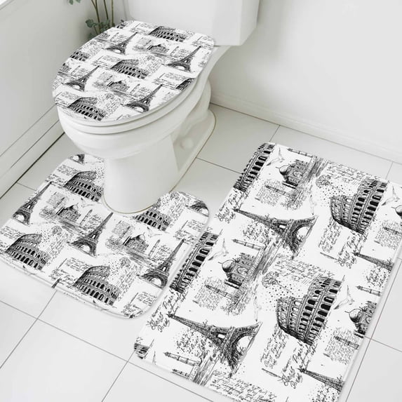 Black Architecture Bathroom Rugs Set Retro Classic Black City Non Slip ...