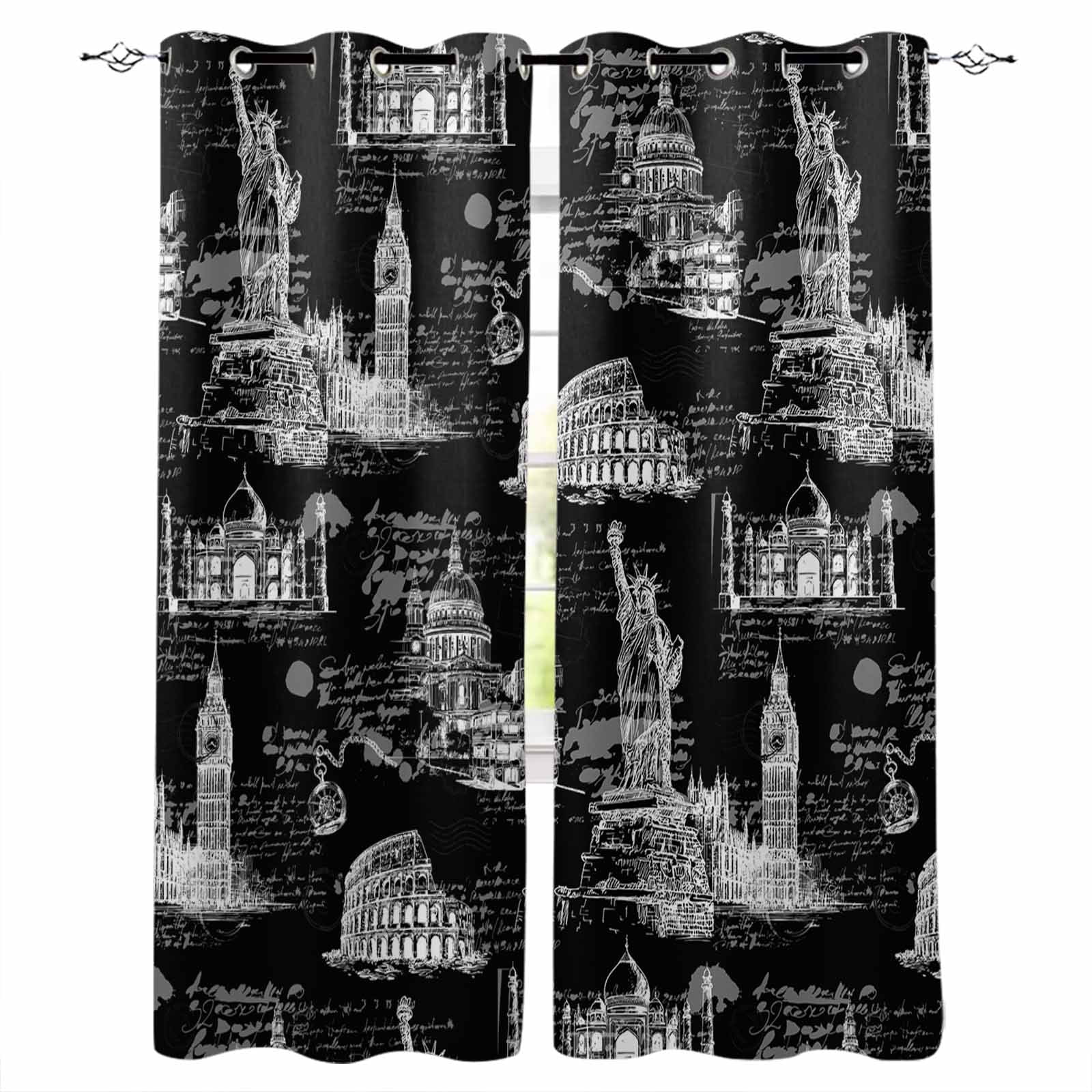 Black Architecture Blackout Curtains for Bedroom/Living Room, Thermal ...