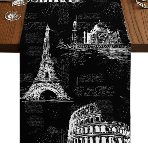 Black Architecture Burlap Cotton Table Runner 13x36 Inches Short ...