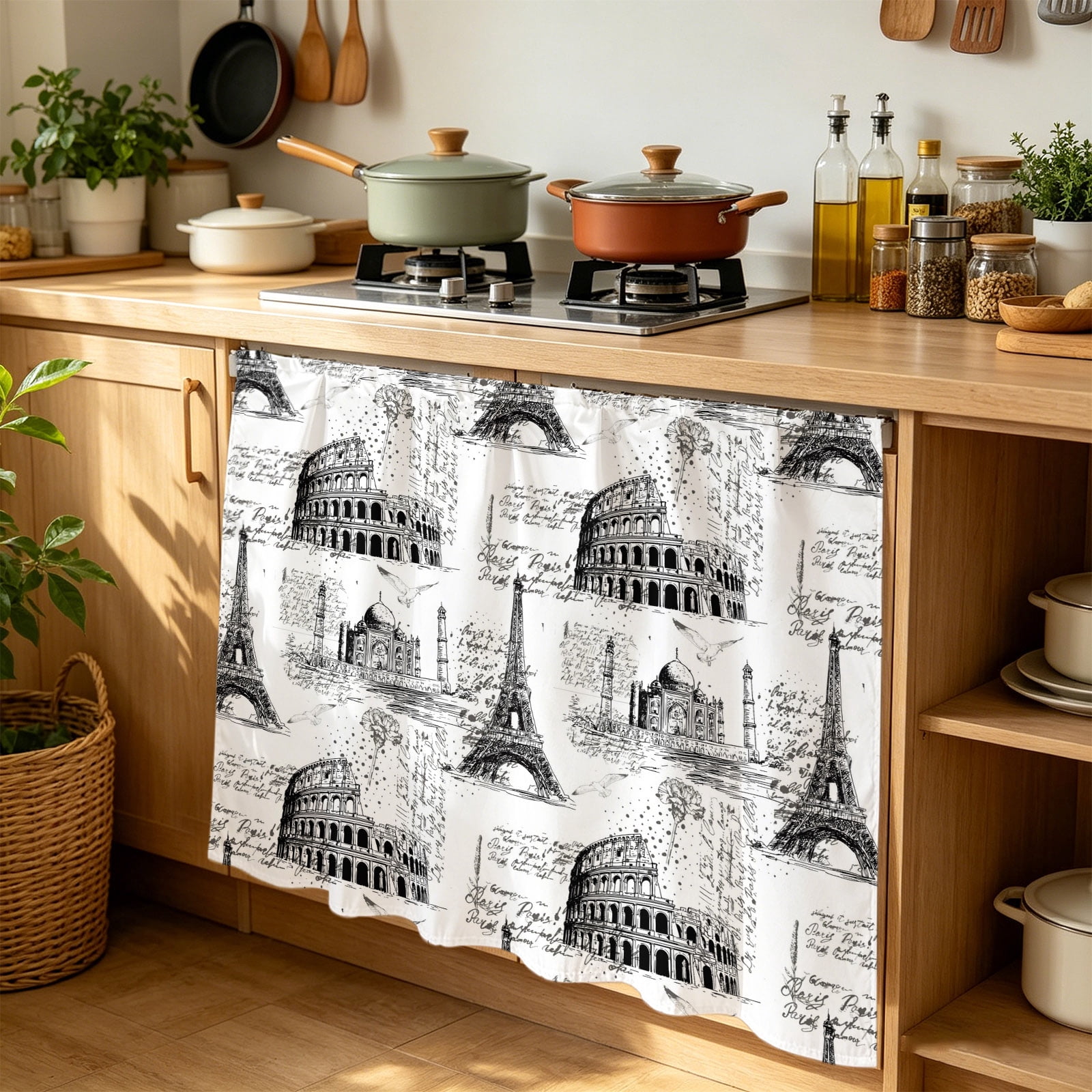Black Architecture Cabinet Curtains for Kitchen 35"W x 35"L, Retro ...