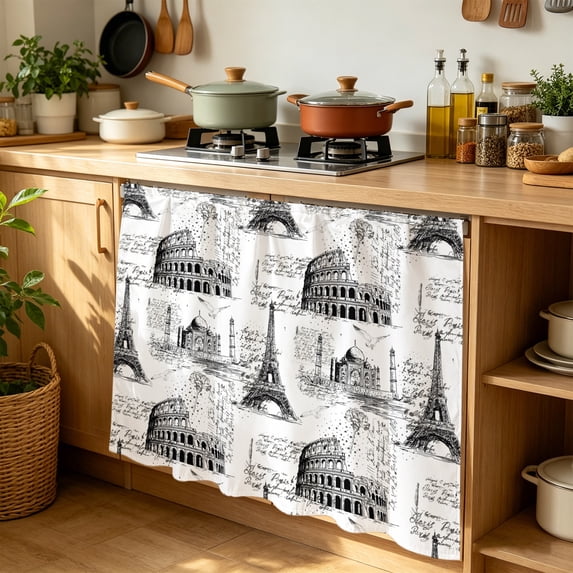 Black Architecture Cabinet Curtains for Kitchen 35"W x 35"L, Retro ...
