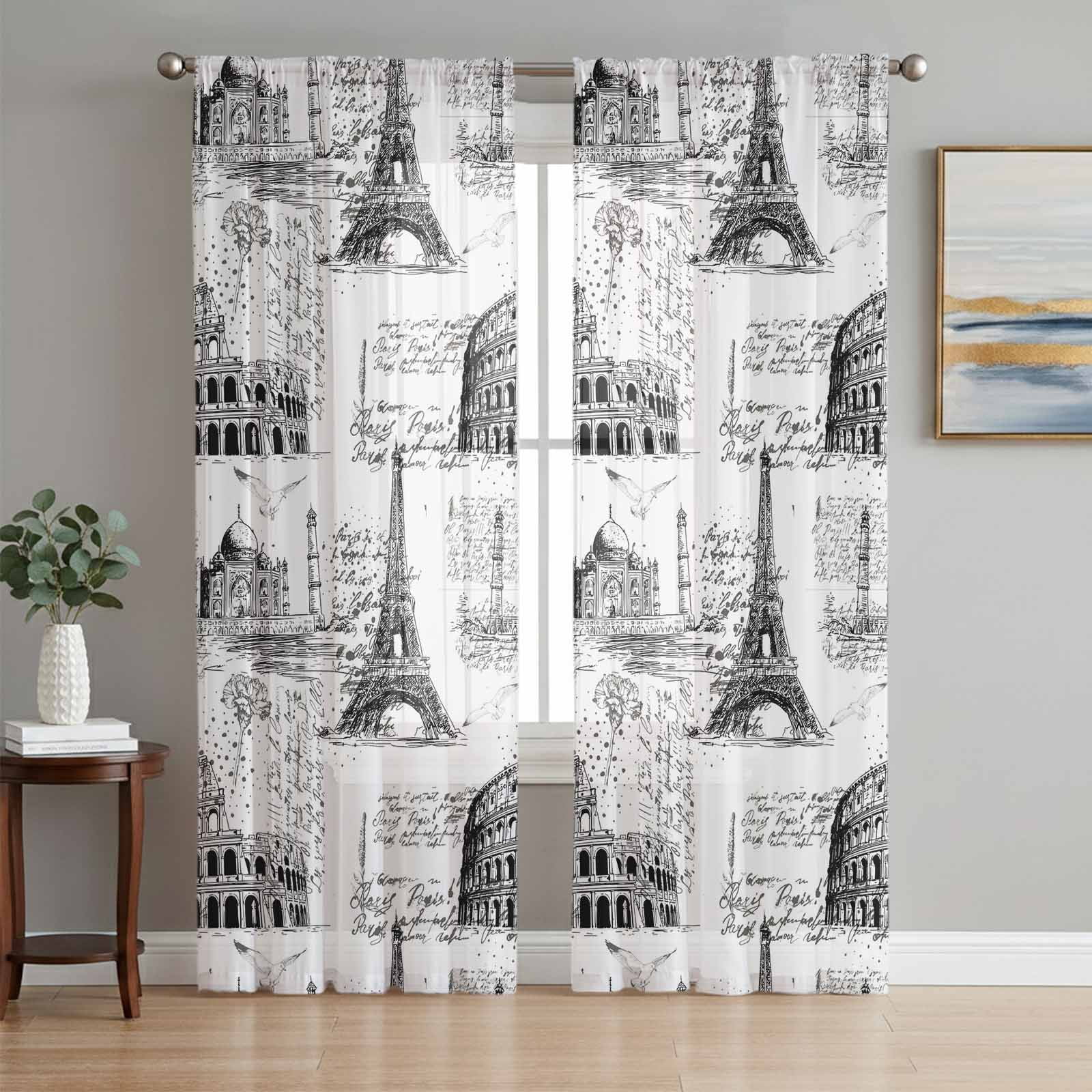 Black Architecture Sheer Curtains for Living Room Bedroom, Retro ...