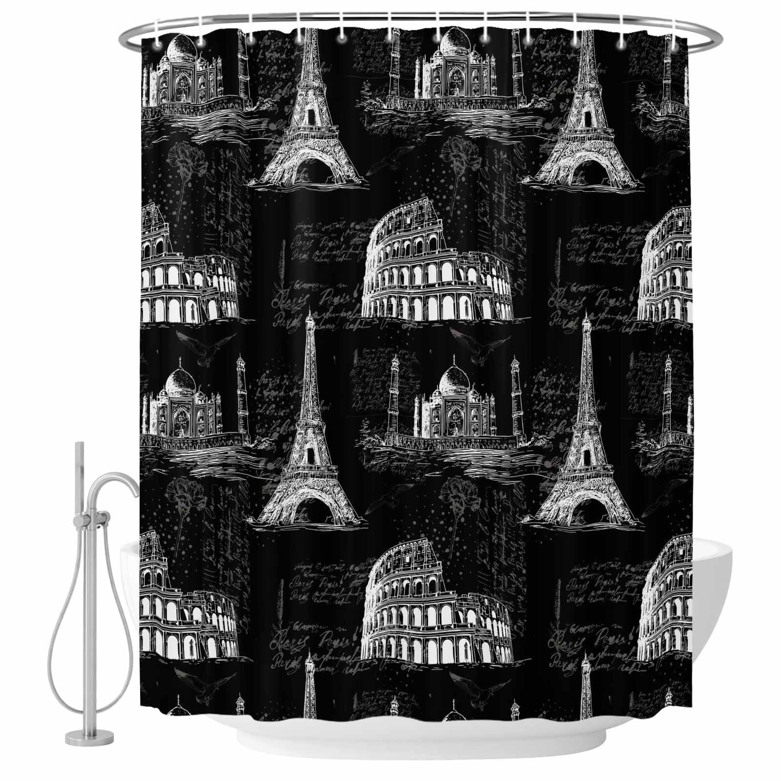 Black Architecture Shower Curtain for Bathroom, Retro Classic Black ...