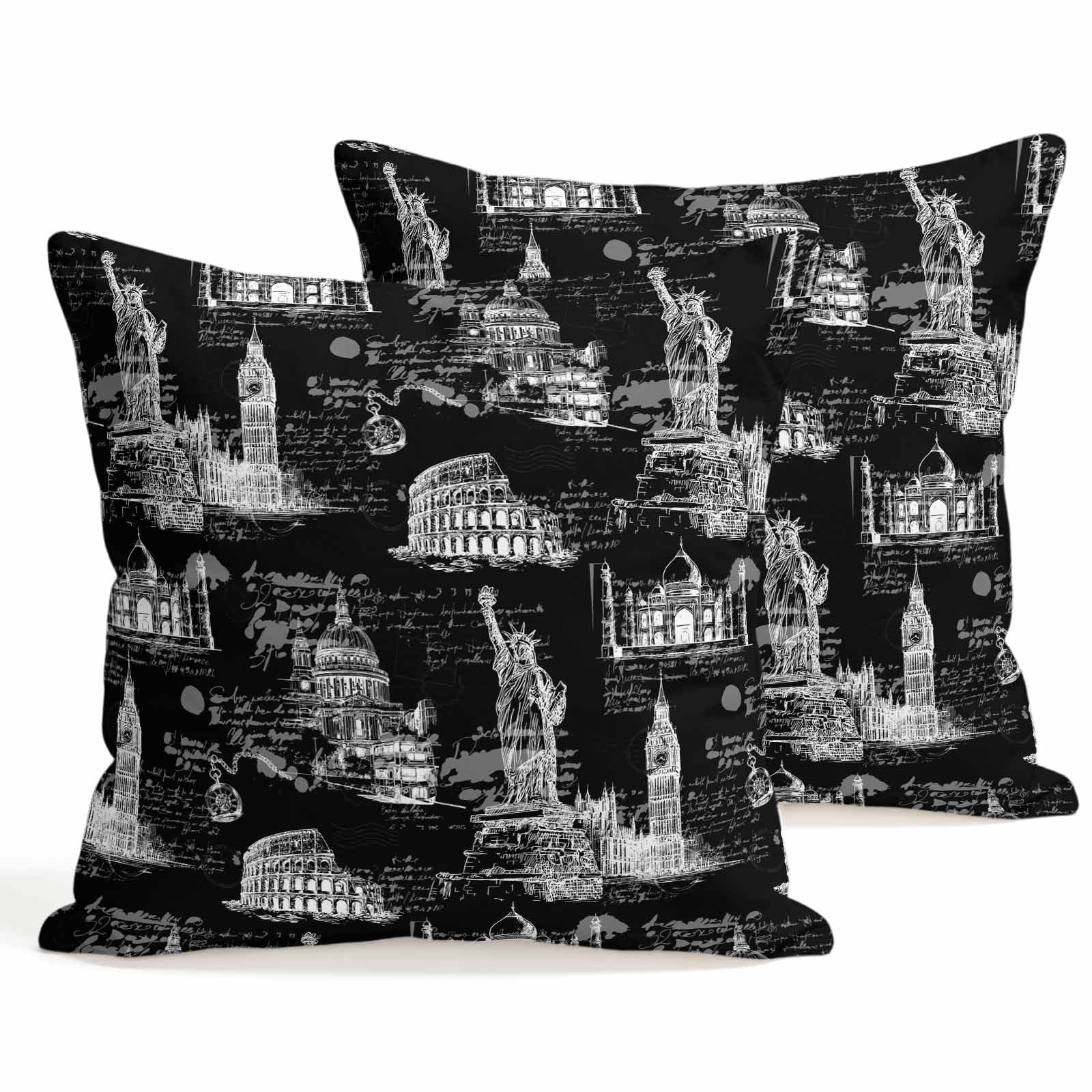 Black Architecture Throw Pillow Covers 16 x 16 Inch Pillow Covers Set ...