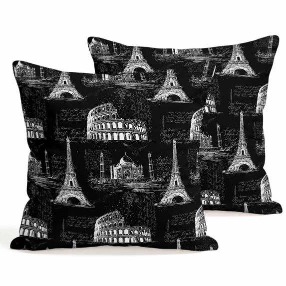 Black Architecture Throw Pillow Covers 20 x 20 Inch Pillow Covers Set ...
