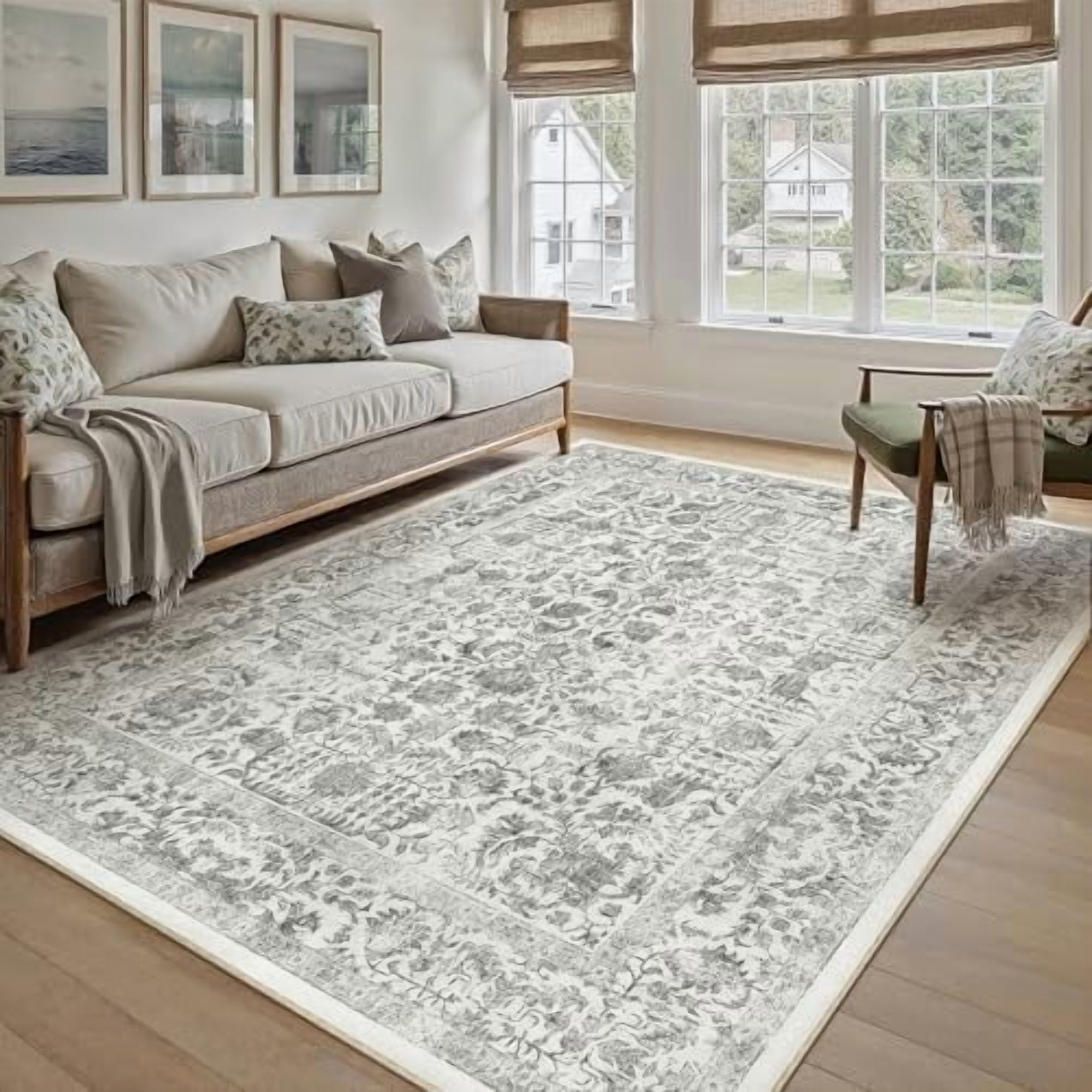 Black Area Rug 5x7 Machine Washable Vintage Living Room Distressed Non ...