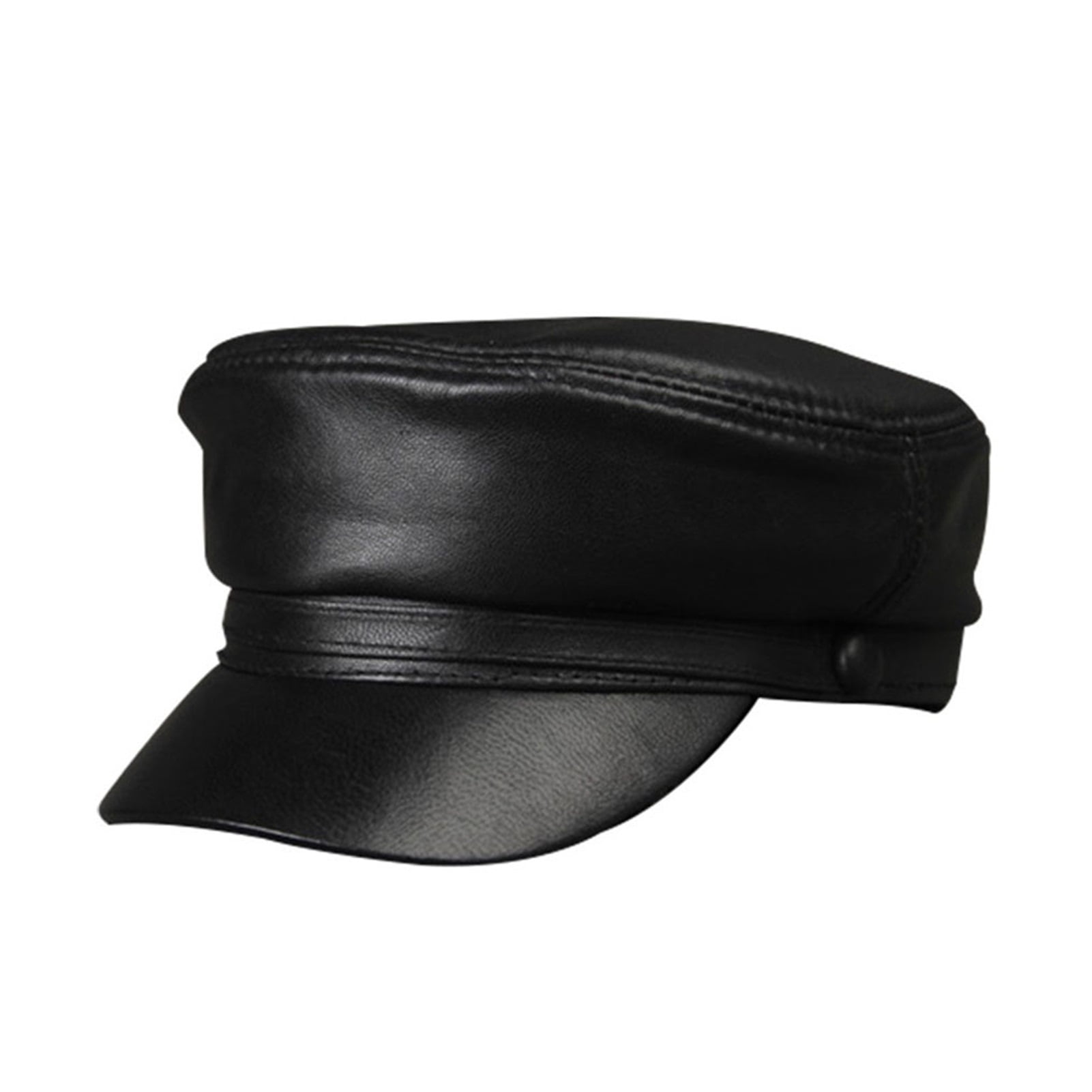 Black Army Hat Women Genuine Leather Casual Mili-tary Caps Men Vintage ...