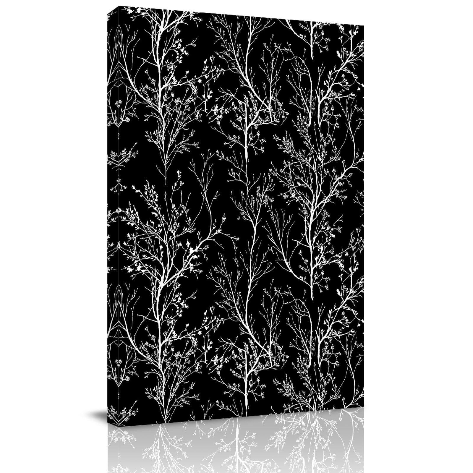 Black Art Canvas Wall Art for Living Room, White Tree Branch Botanical ...