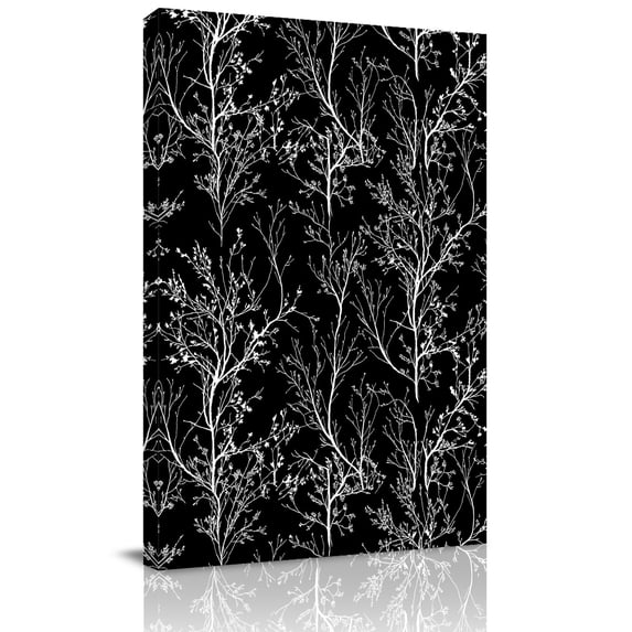 Black Art Canvas Wall Art for Living Room, White Tree Branch Botanical ...