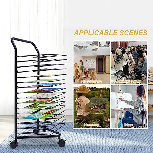Black Art Drying Rack Art 16 Shelves Art Drying Rack with Wheels Metal ...