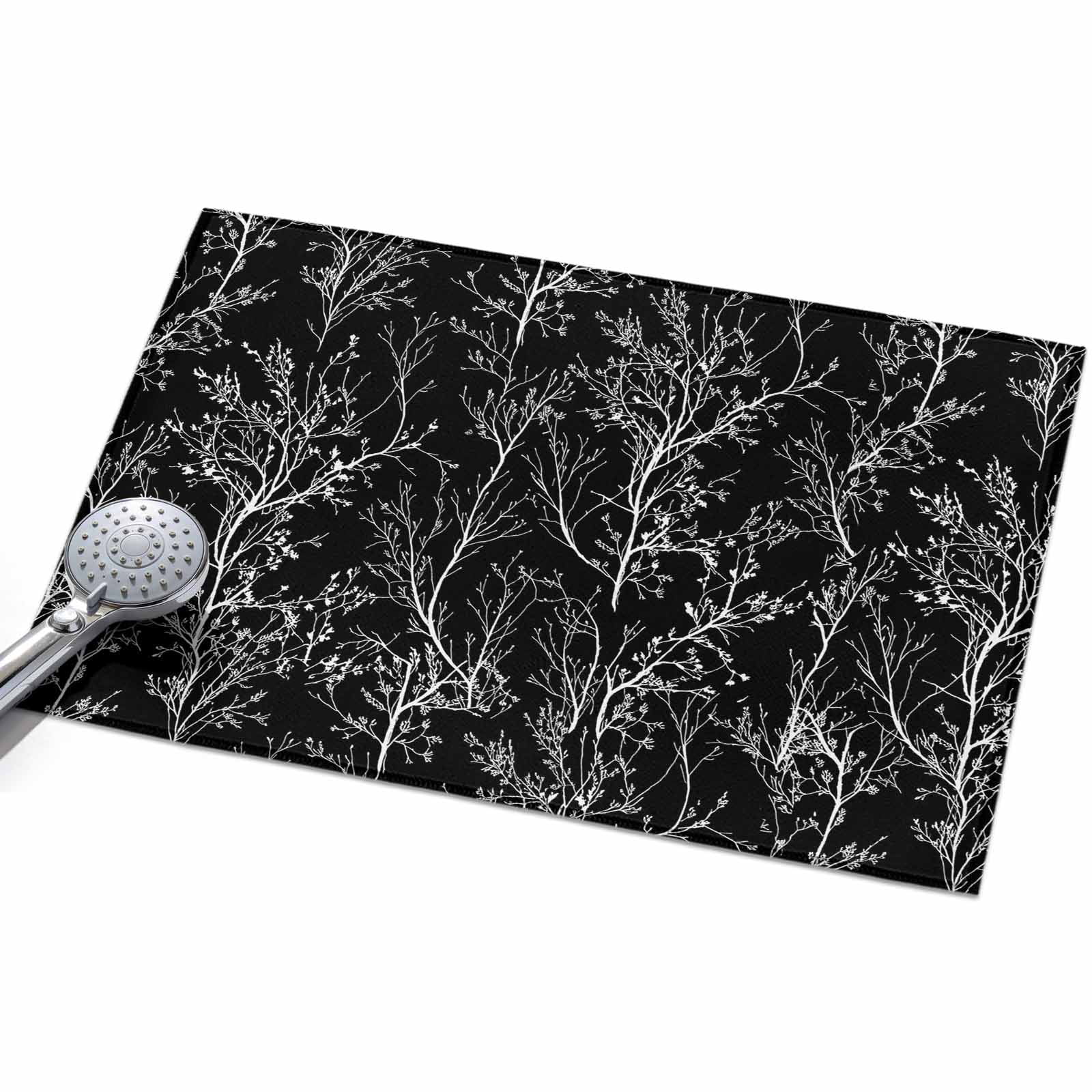Black Art Front Door Rugs 2x3ft White Tree Branch Botanical Abstract ...