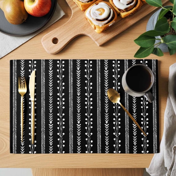 Black Art Placemats Set of 8 Rustic Vertical Dashed Lines Shabby Chic ...