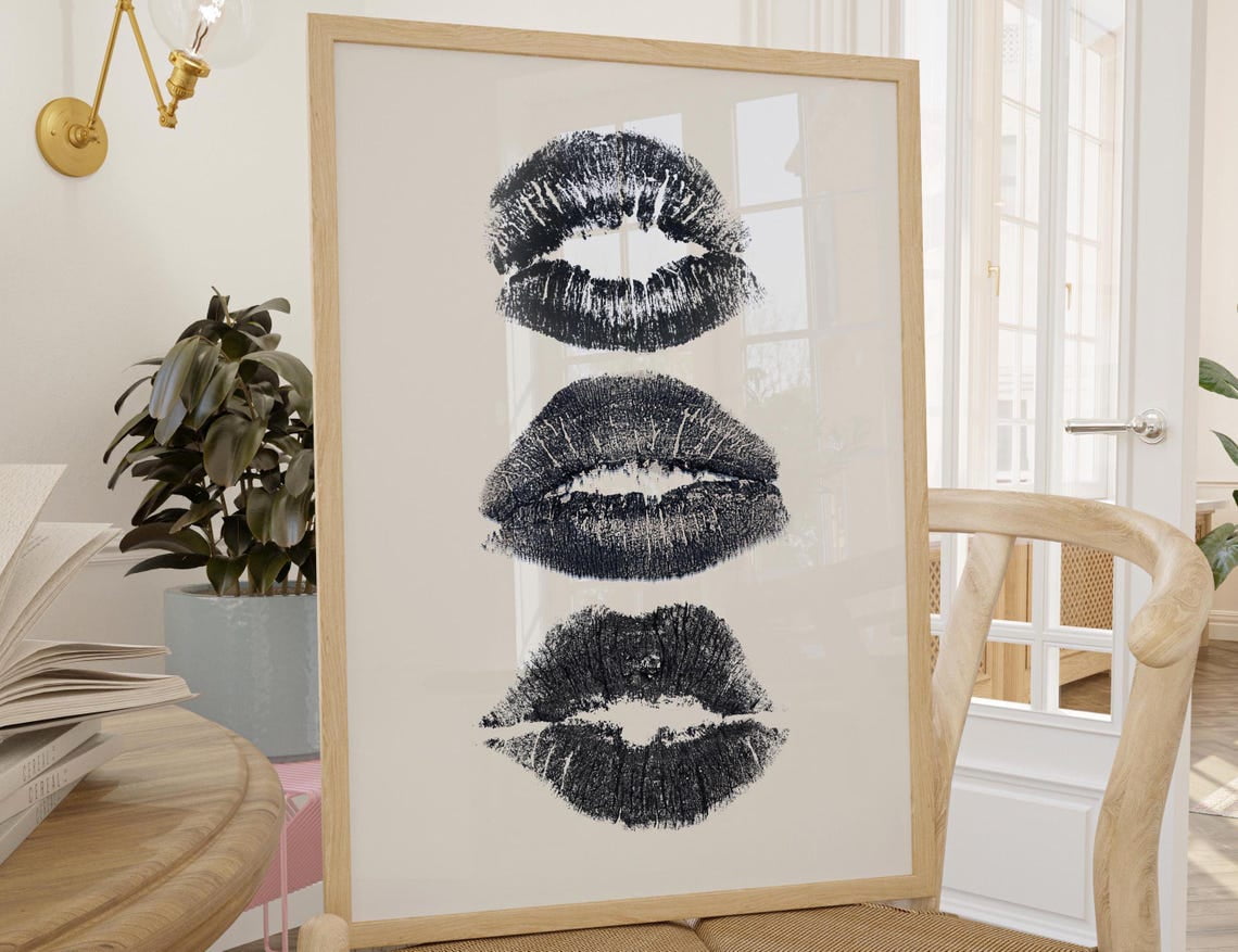 Black Art Prints Trendy Wall Art Kiss Lips Wall Art Dorm Art Lips Print ...