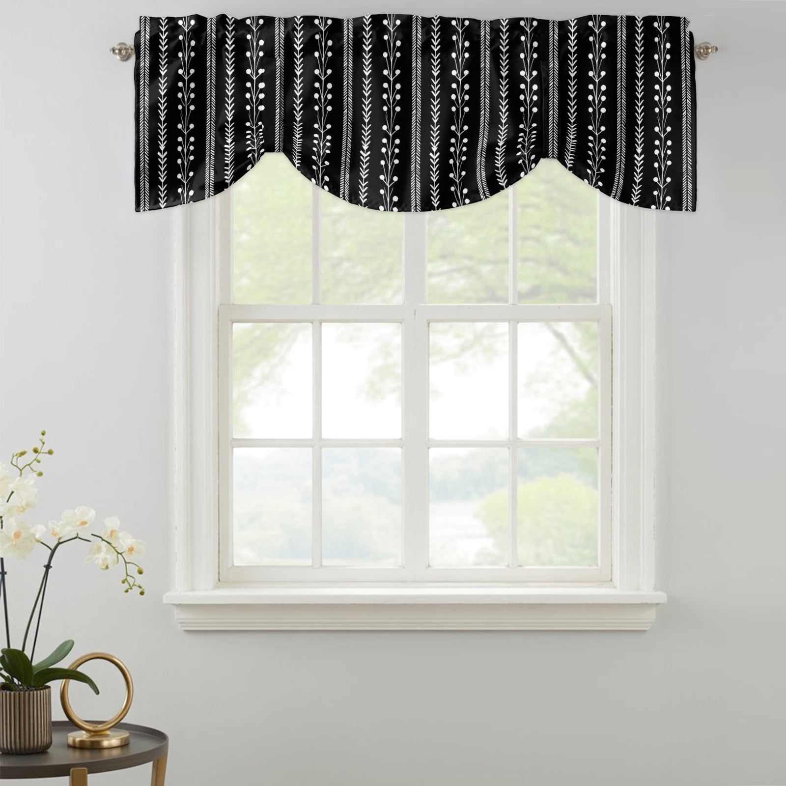 Black Art Tie Up Valances Curtain, Rustic Vertical Dashed Lines Shabby ...