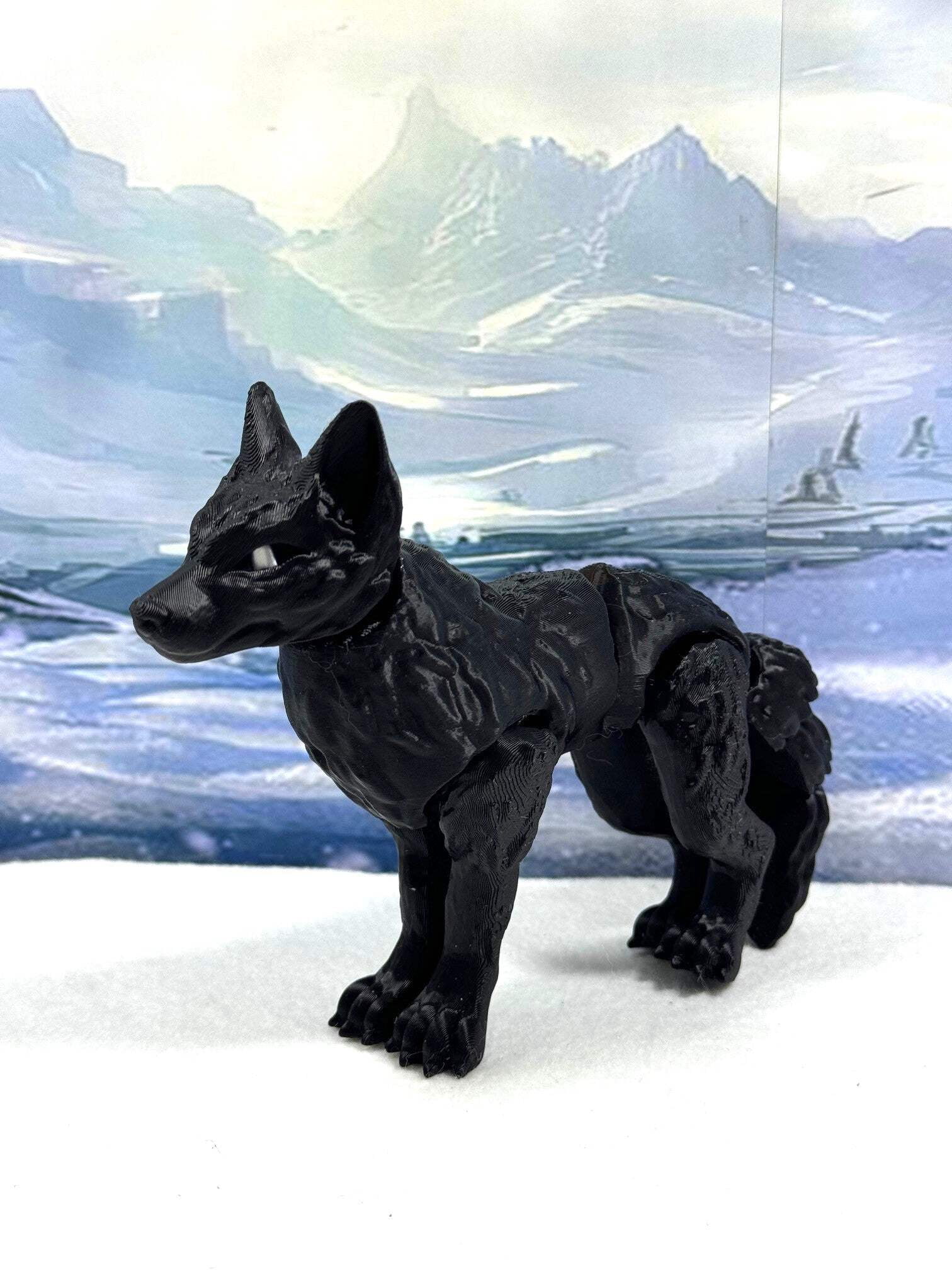 Black Articulated Wolf Toy, 3D Printed Wolf, 4.75" Executive Desk Decor ...