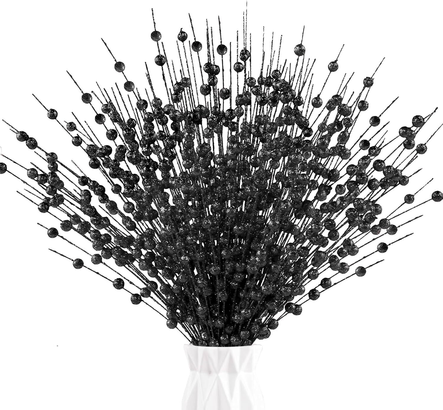 Black Artificial Glitter Berry Stem Ornaments, 10Pcs 17 inches Fake ...