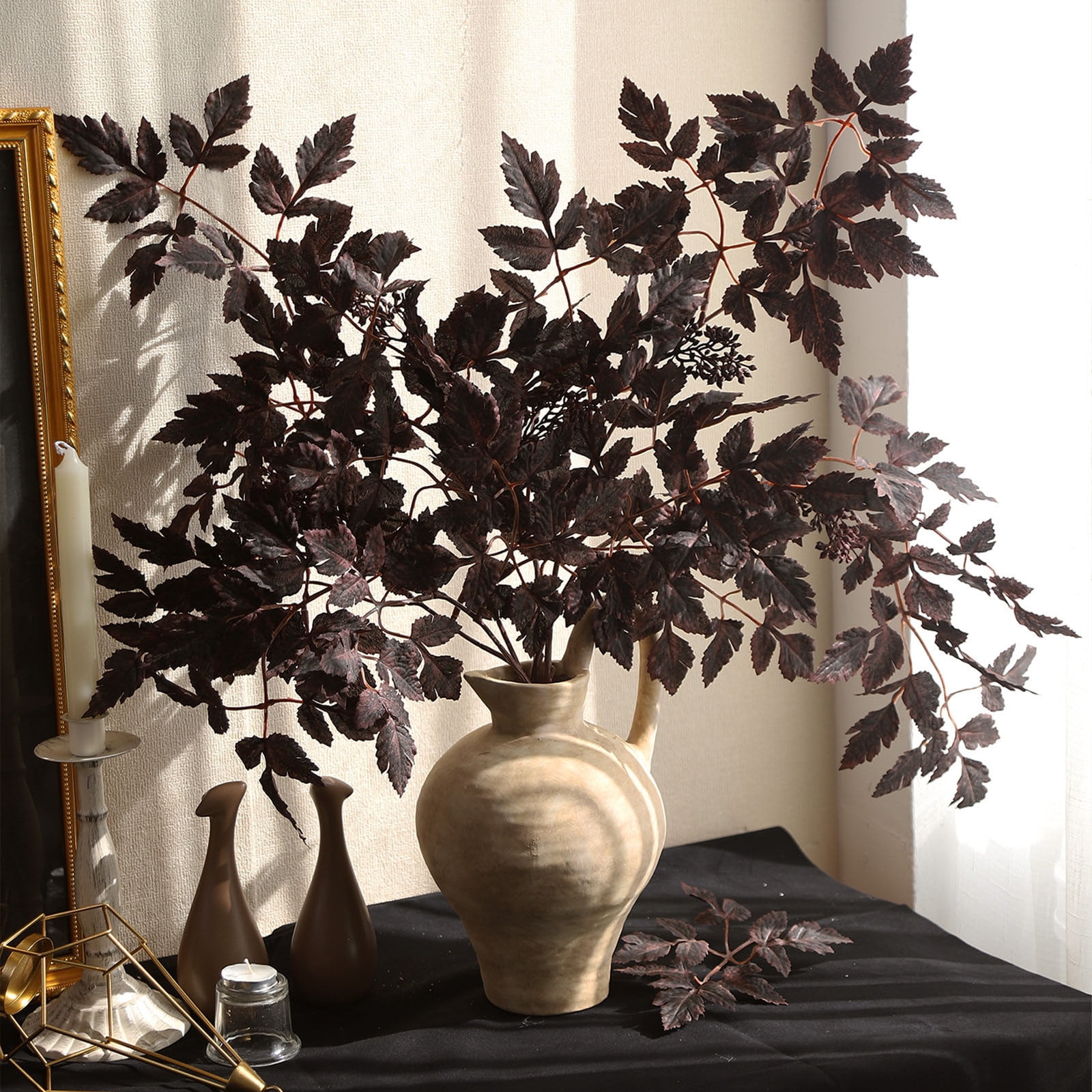 Black Artificial Maple Leaves Halloween Decor 31.4in Gothic Faux Fall ...