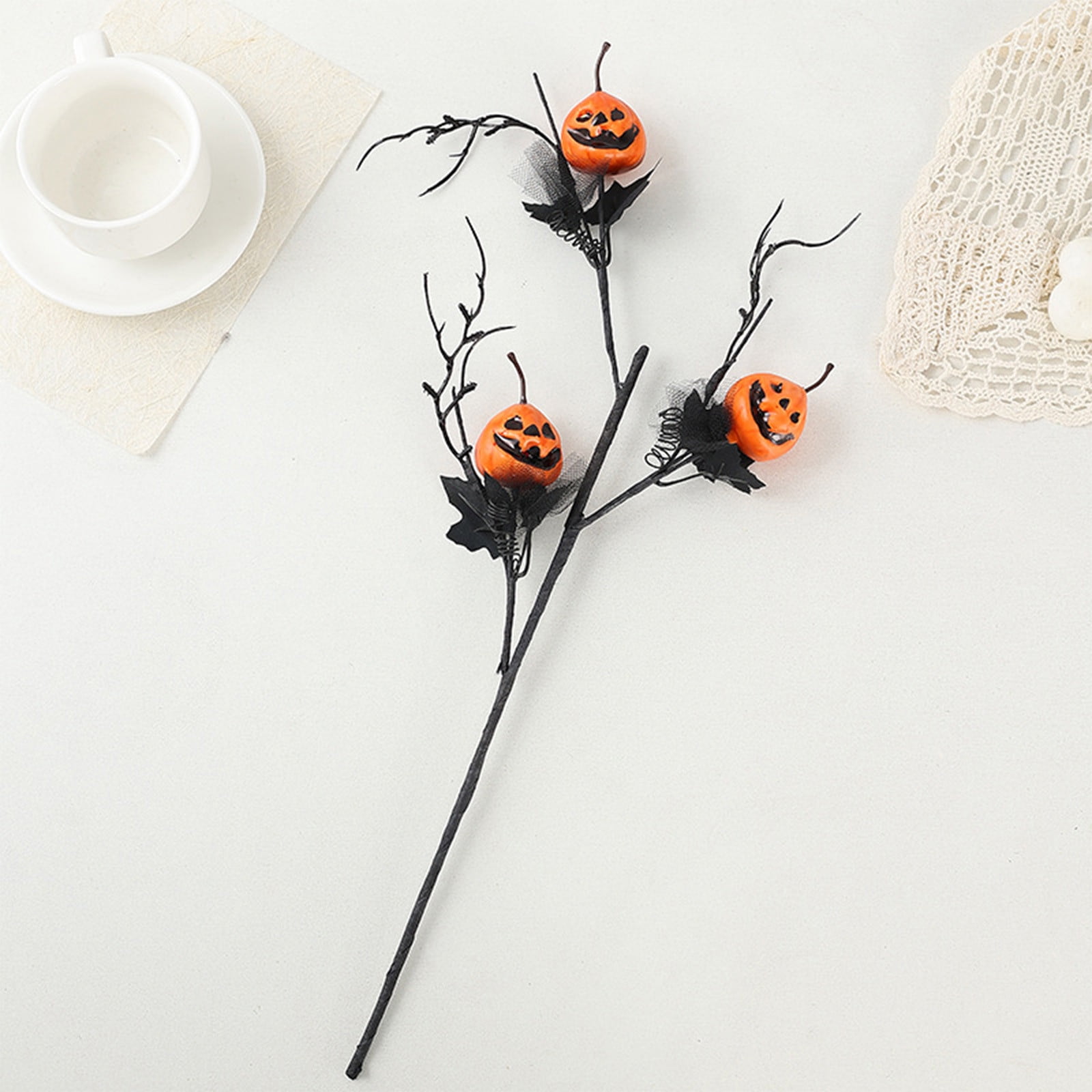 Black Artificial Pumpkin Maple Leaf Floral Picks Stems Halloween ...