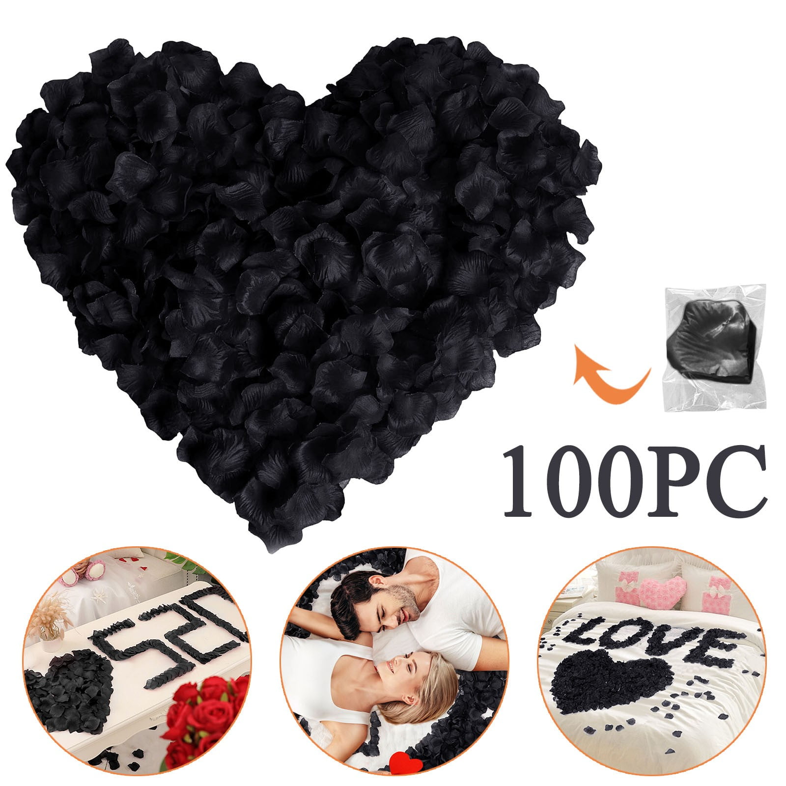 Black Artificial Rose Petals 100PC Real Touch Silk Fabric Petals for ...
