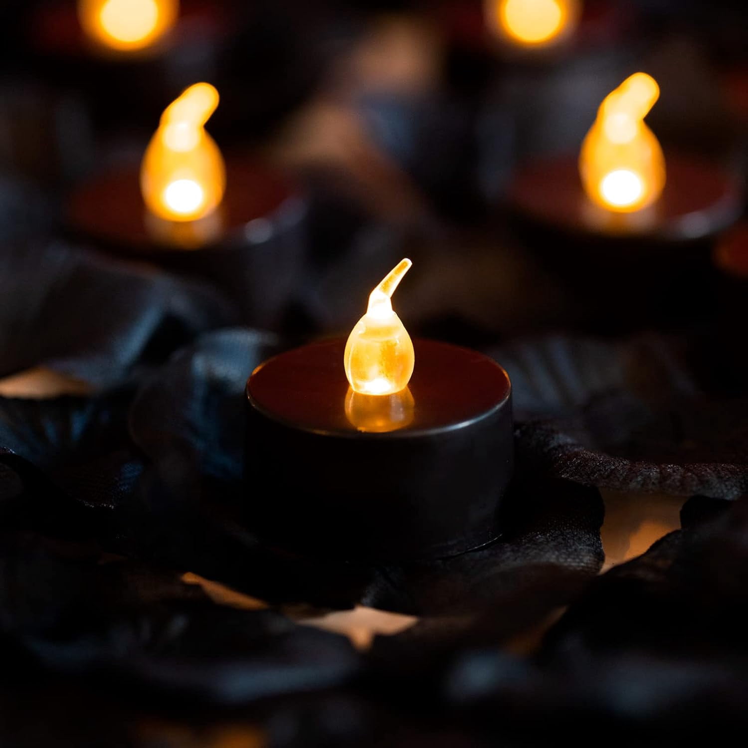 Black Artificial Rose Petals with Black Battery Operated Flickering ...