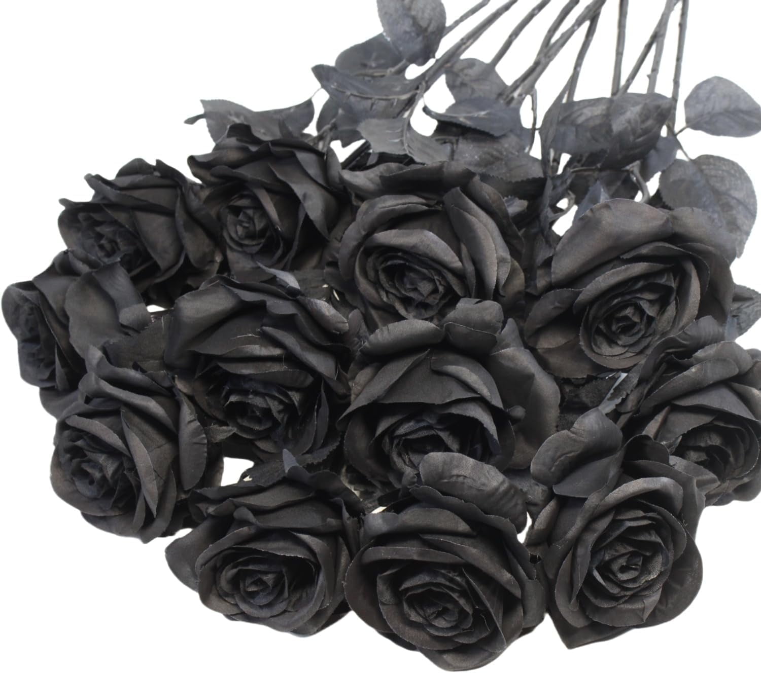 Black Artificial Roses Flowers, 12 Pcs Fake Rose in Bulk, Long Stem ...