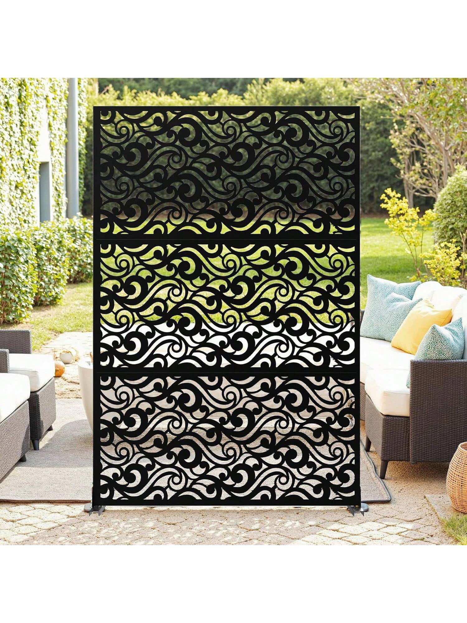 Black/Auspicious Clouds- Metal Privacy Screen 72" H X 47" W, Outdoor ...