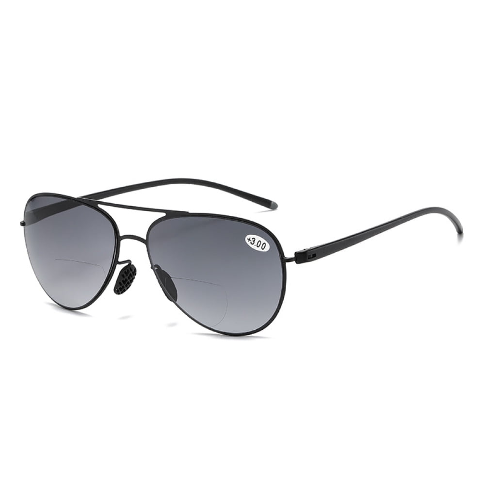 Black Aviator-Style Oversized Tinted Grey Bifocal Reading Glasses ...