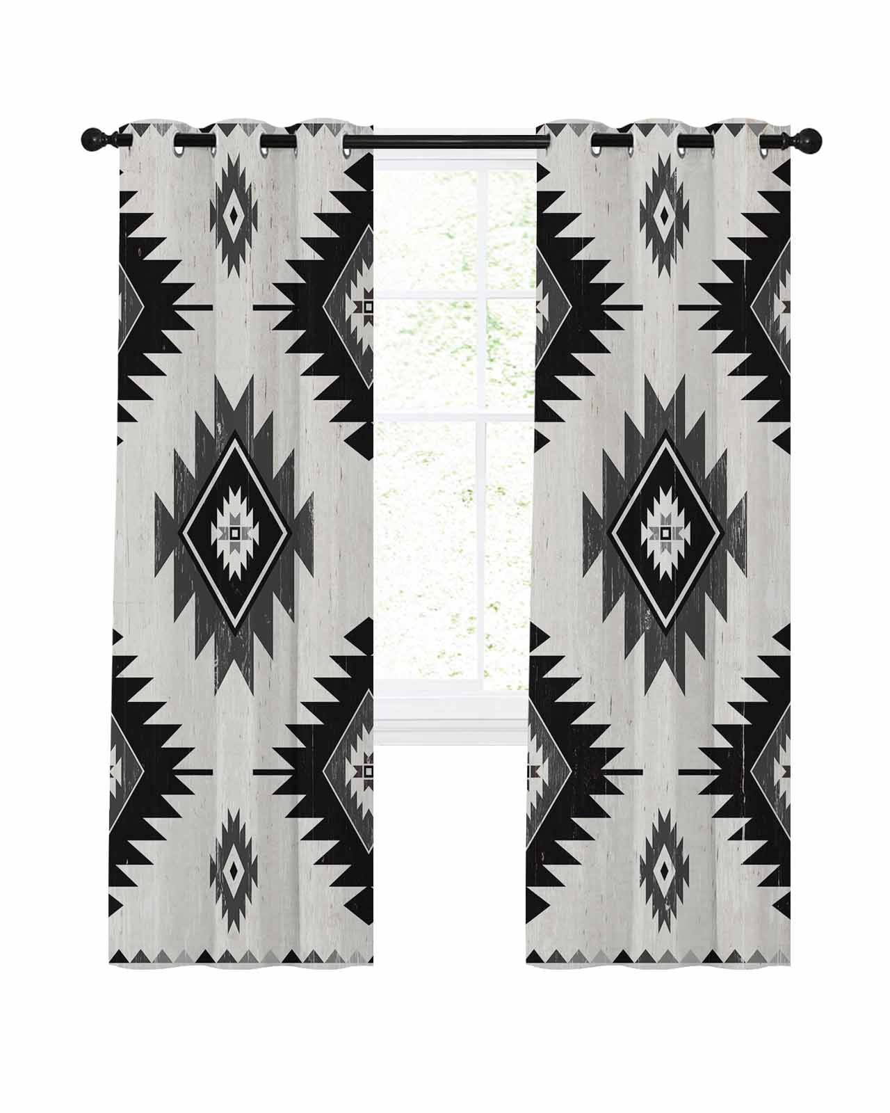 Black Aztec Blackout Curtains 96 Inches Long for Bedroom, Ethnic ...