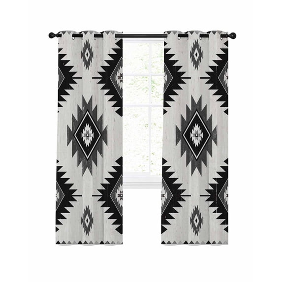 Black Aztec Blackout Curtains, Light Blocking Print Window Curtains ...