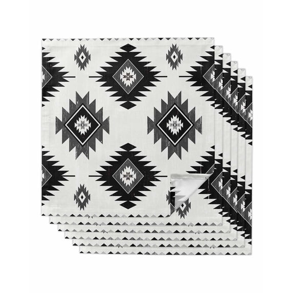 Black Aztec Cloth Napkins Set of 6 Reusable Dinner Napkins, Southwest ...
