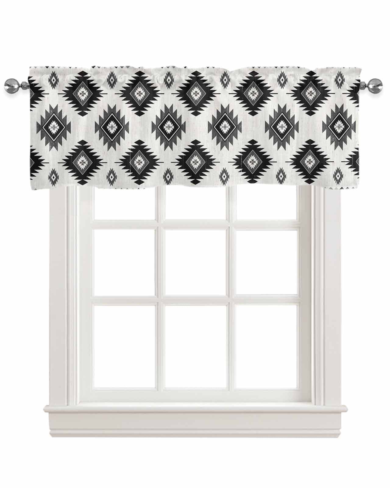 Black Aztec Kitchen Valances for Windows Farmhouse Linen Window Valance ...