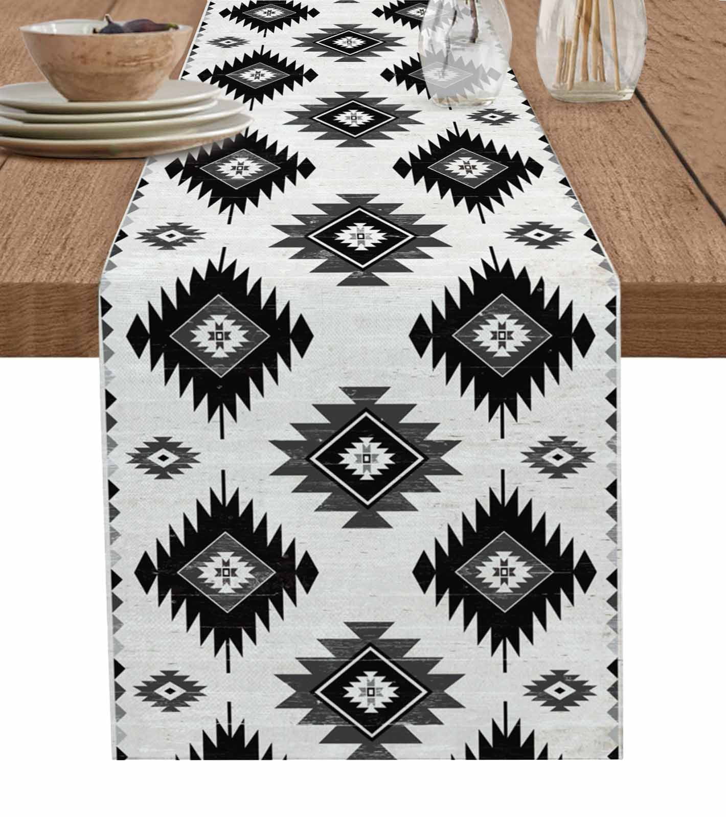 Black Aztec Table Runner 72 Inches, Ethnic Southwest Boho Farmhouse ...