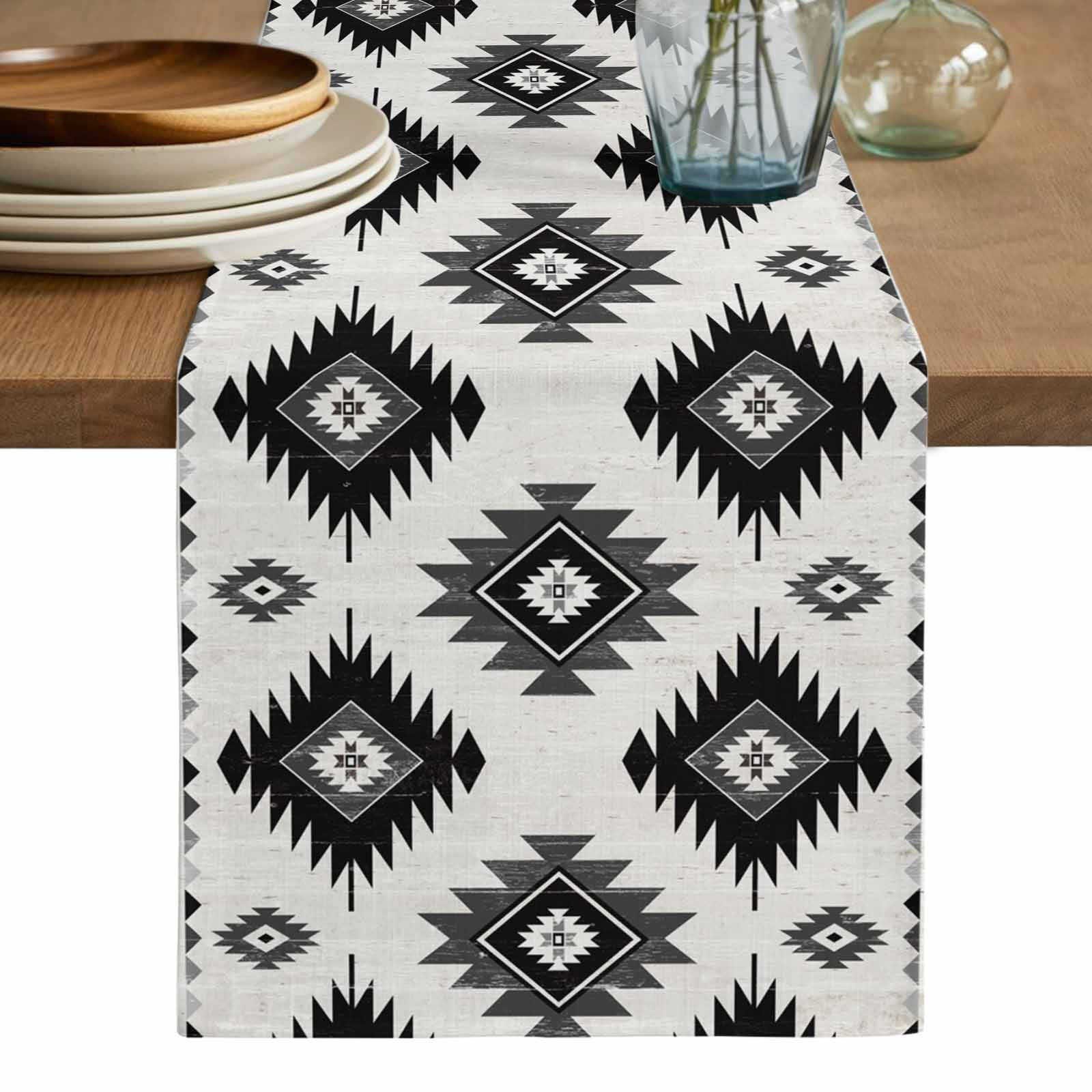 Black Aztec Table Runner, Ethnic Southwest Boho Farmhouse Aesthetic ...