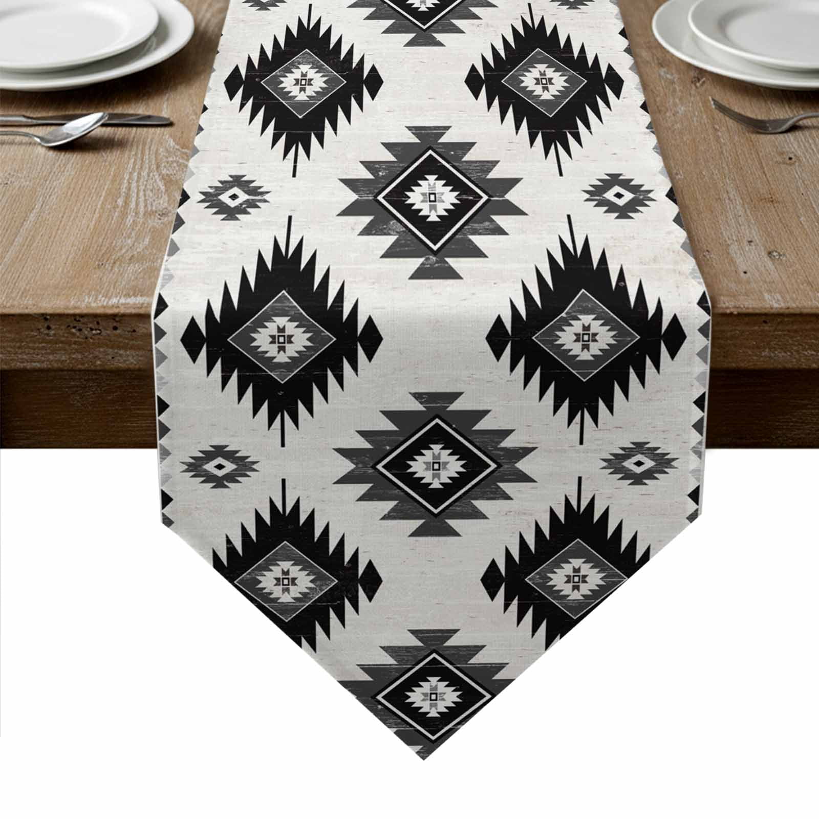 Black Aztec Table Runner Linen Burlap Table Runner 36 Inches Small ...