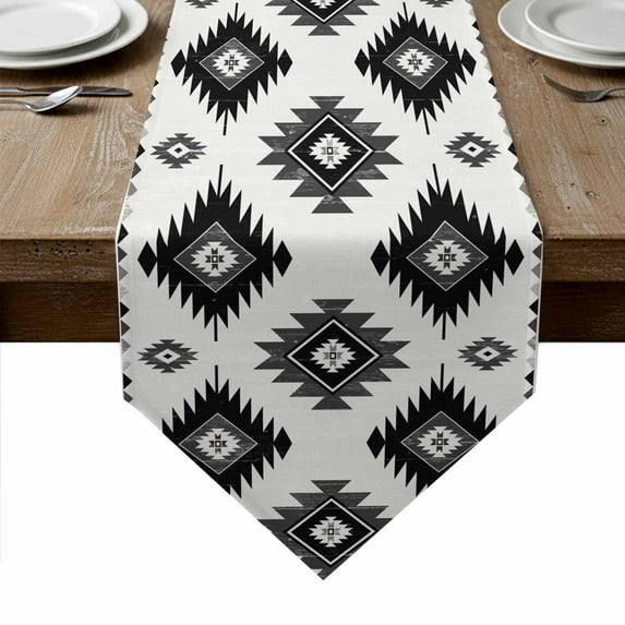 Black Aztec Table Runner Linen Burlap Table Runner 90 Inches Long ...