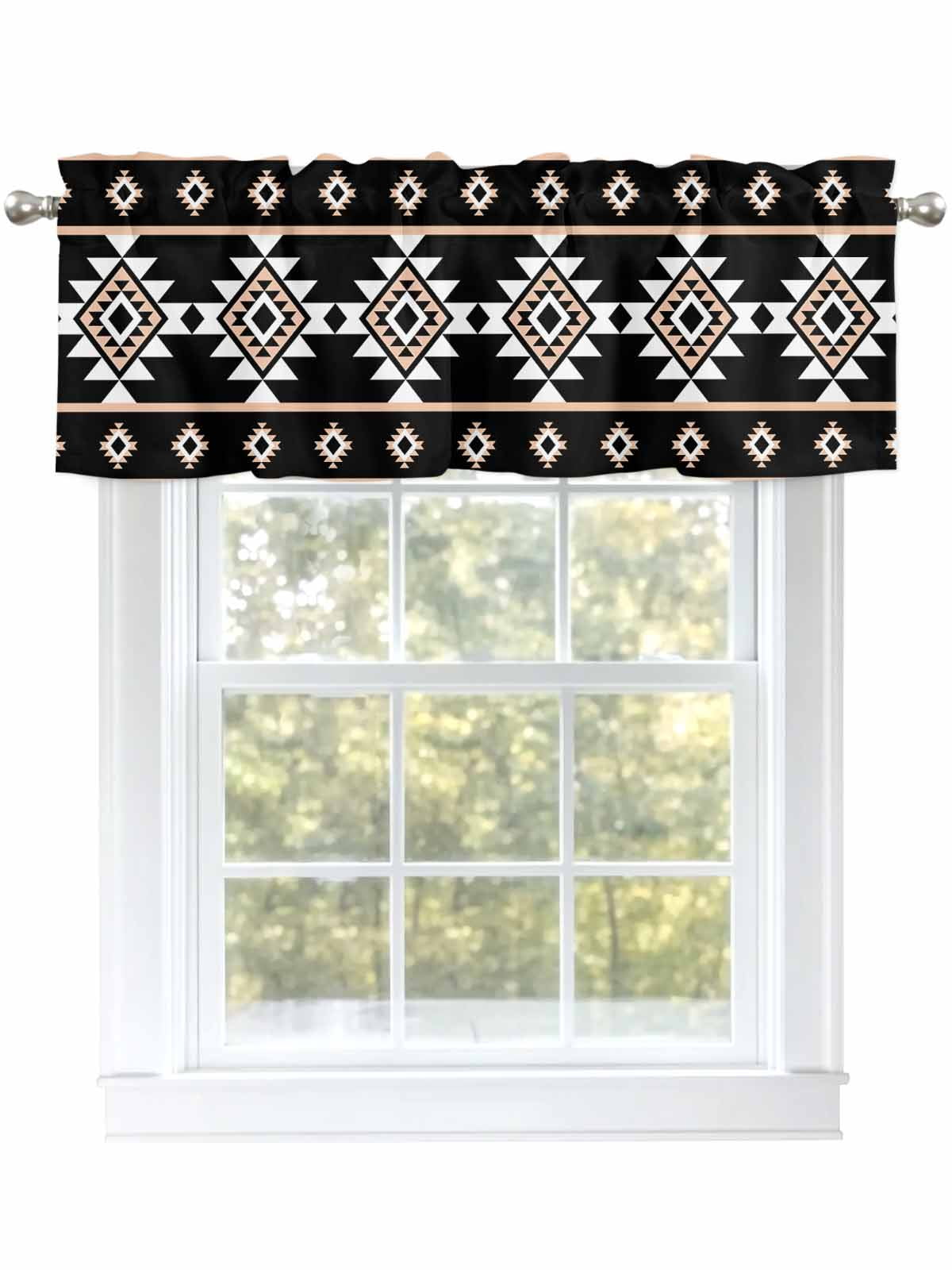 Black Aztec Valances for Windows, Rod Pocket Kitchen Valance Curtains ...