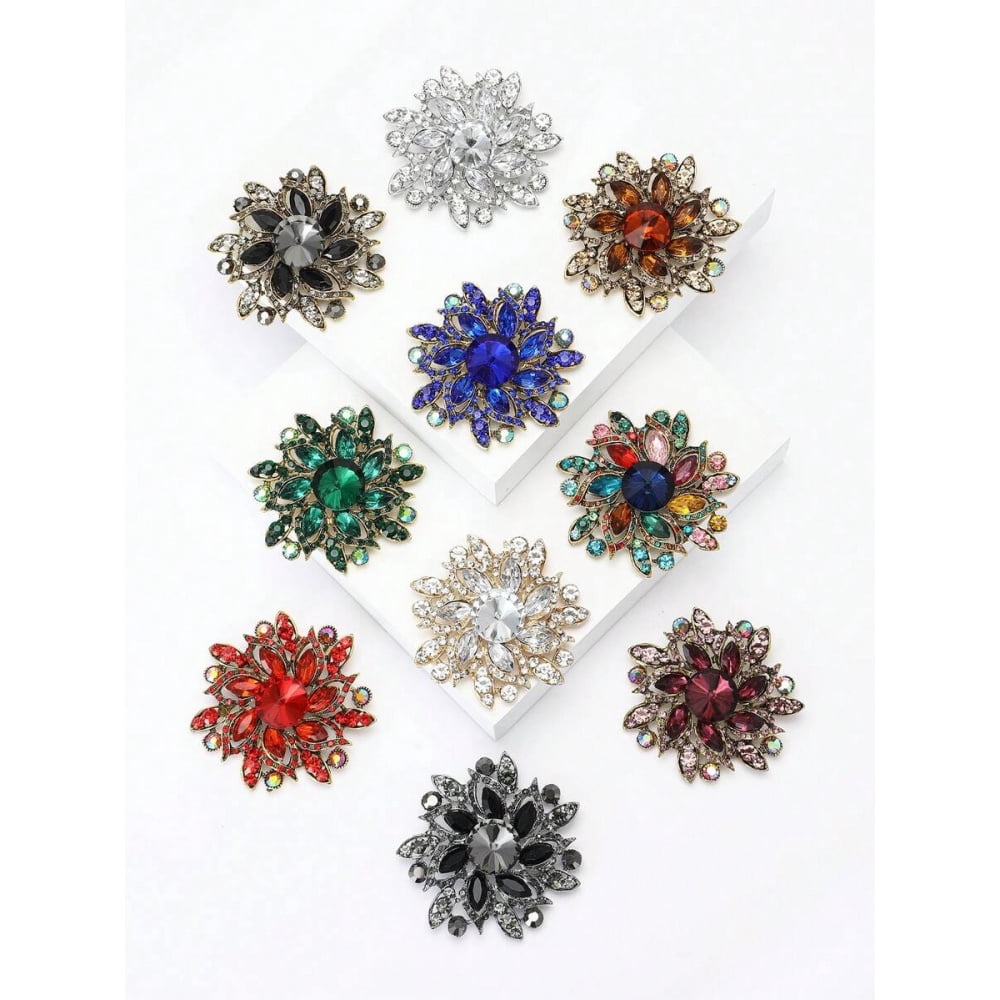 Black BK Fashion Crystal Flower Brooch For Women, Gunmetal Tone Pin ...