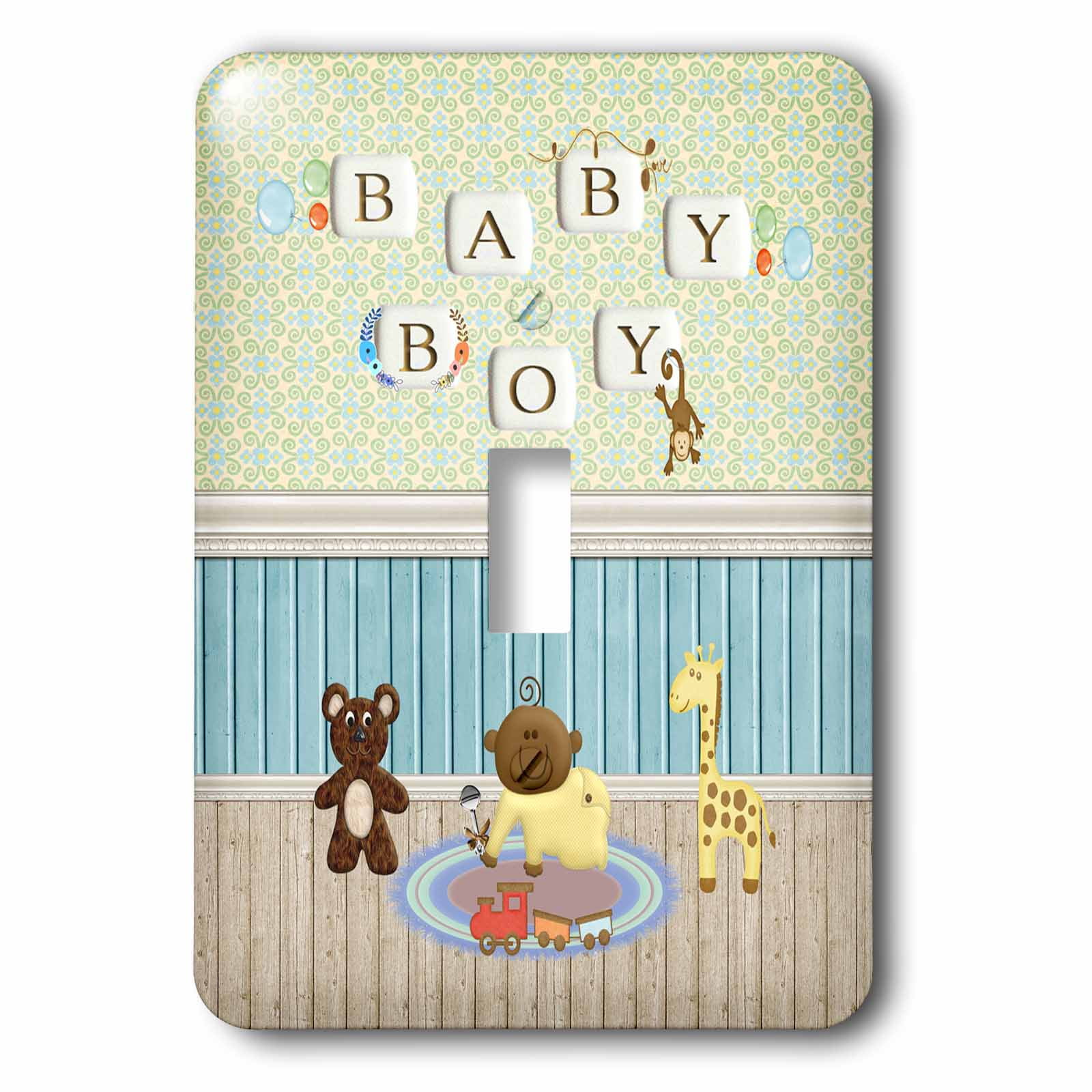 Black Baby Boy Room, Bear, Monkey, Train, and Giraffe, Baby Boy single ...
