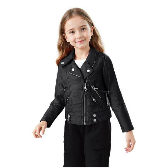 Black Baby Children Boy Girl Collared Neck Spandex Faux Leather Jackets ...