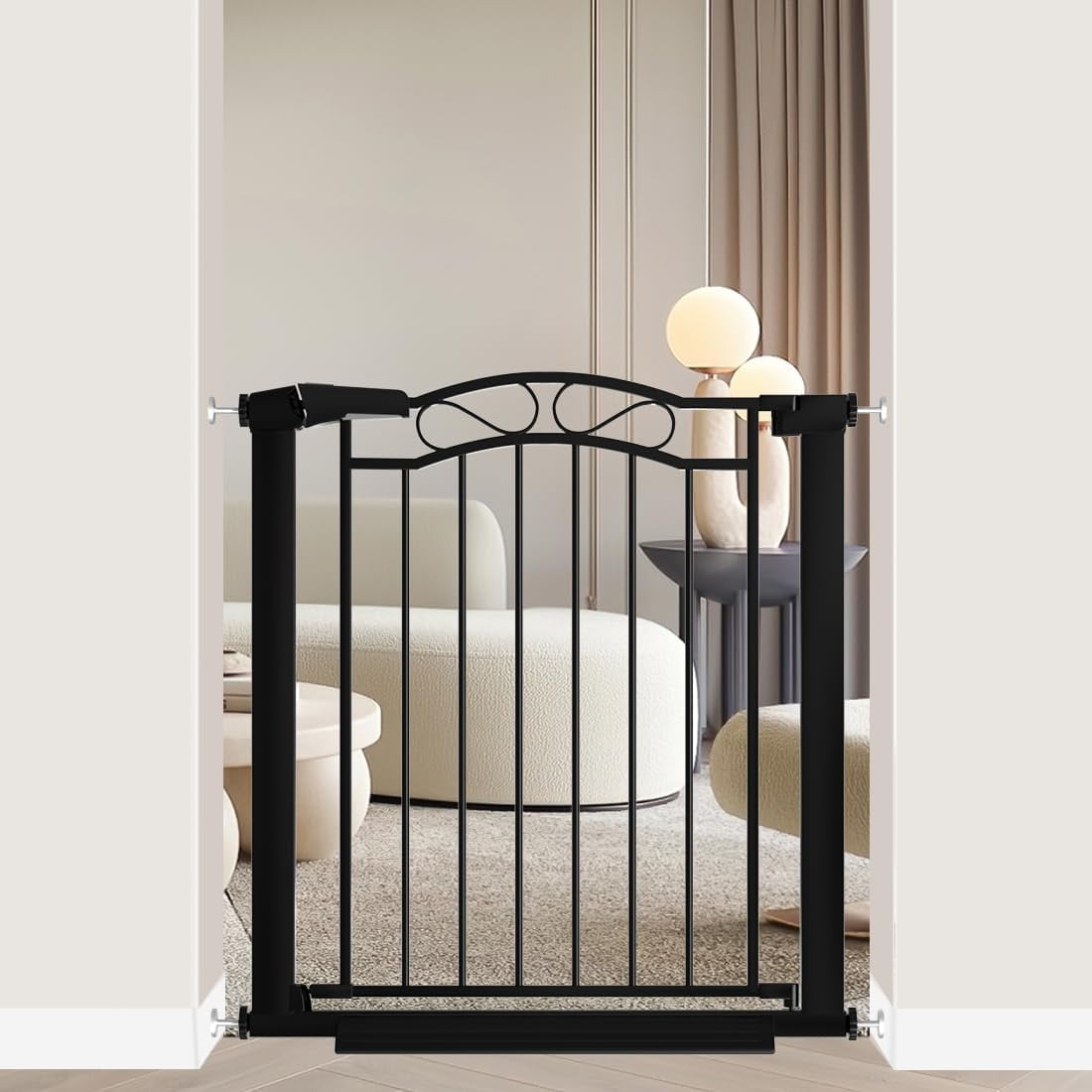 Black Baby Gate with Door-Walk Through Baby Gates for Stairs Pressure ...