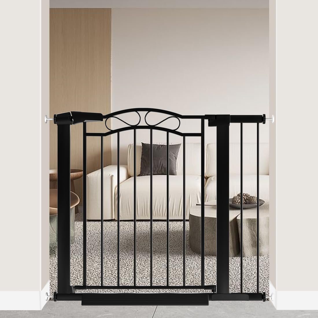 Black Baby Gate with Door-Walk Through Baby Gates for Stairs Pressure ...