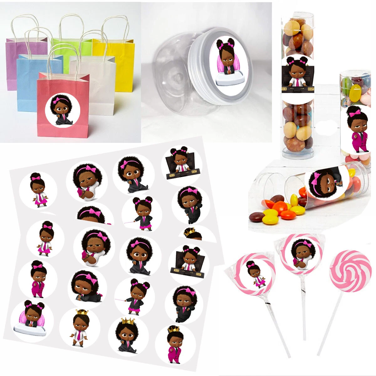 Black Baby Girl Stickers, 24 Diy Labels 1.67" African American Shower ...