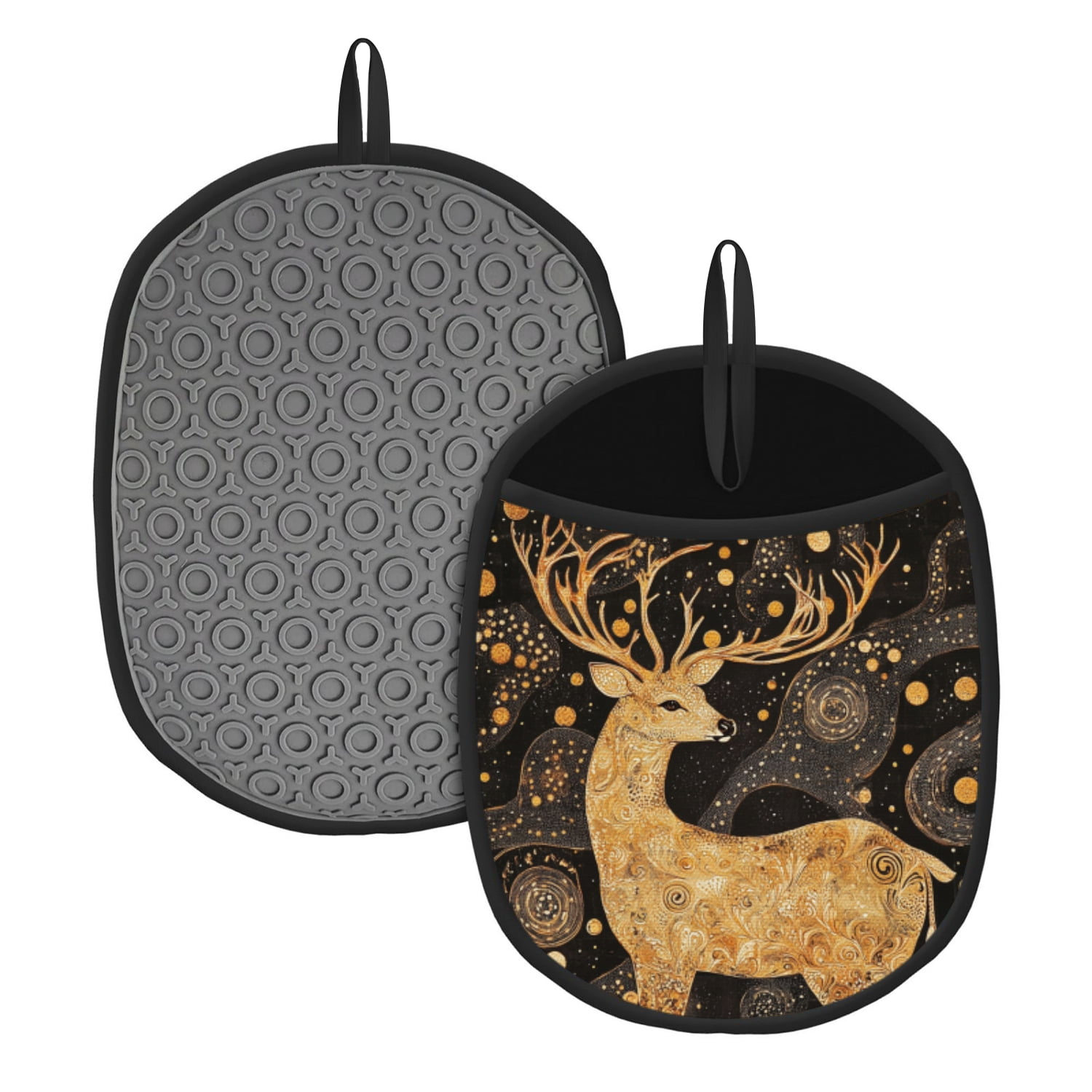 Black - Backdrop Golden Deer Kitchen Pot Mat, 7.5x9.4 in Kitchen Mat ...