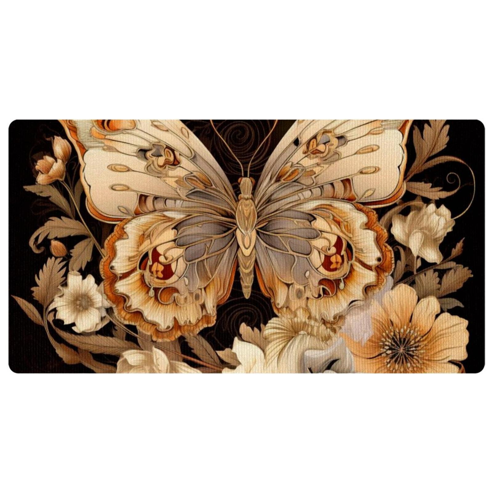Black Background Art Butterfly Kitchen Mat,Cushioned Anti Fatigue ...