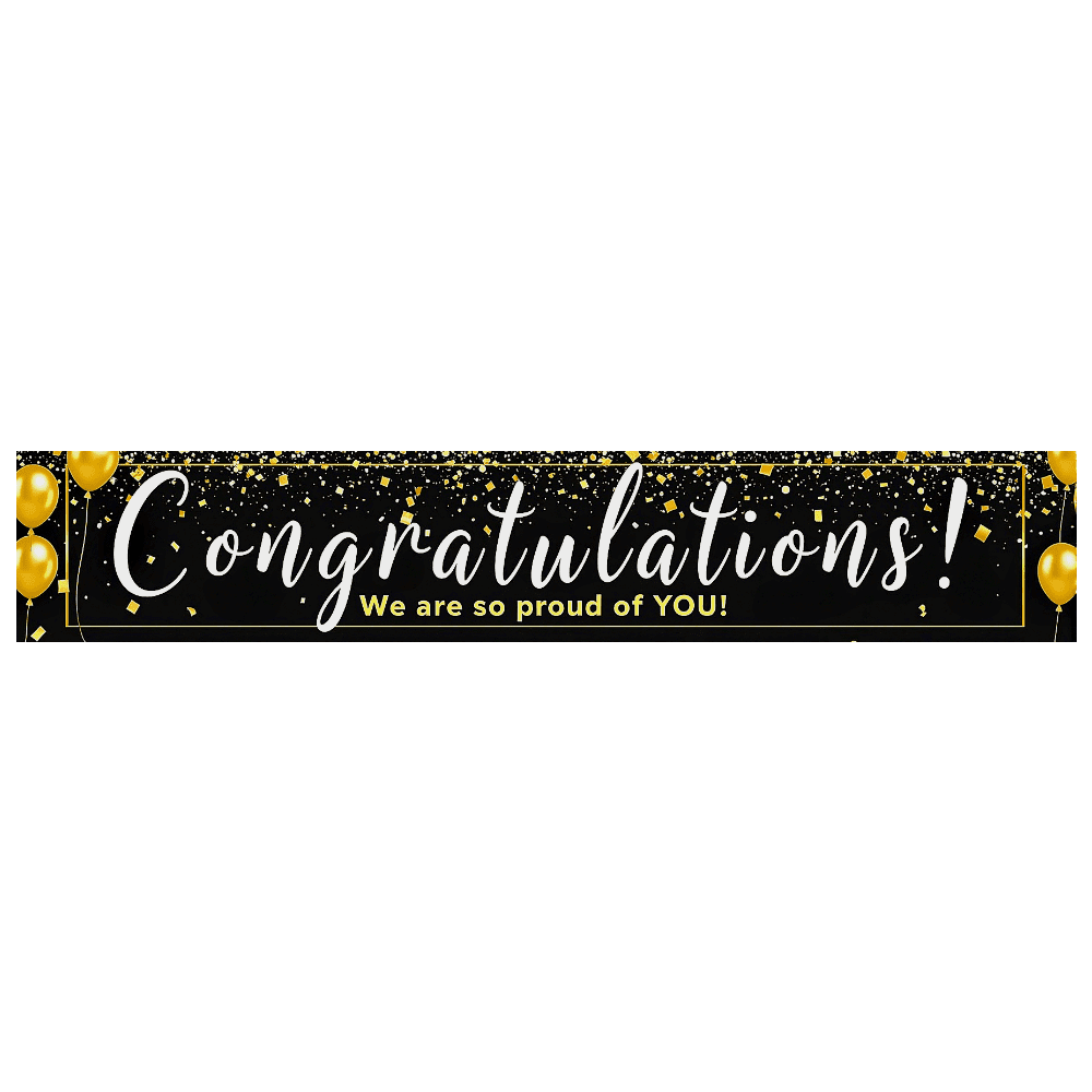 Black Background Banner with Gold Balloons and Confetti Congratulations ...