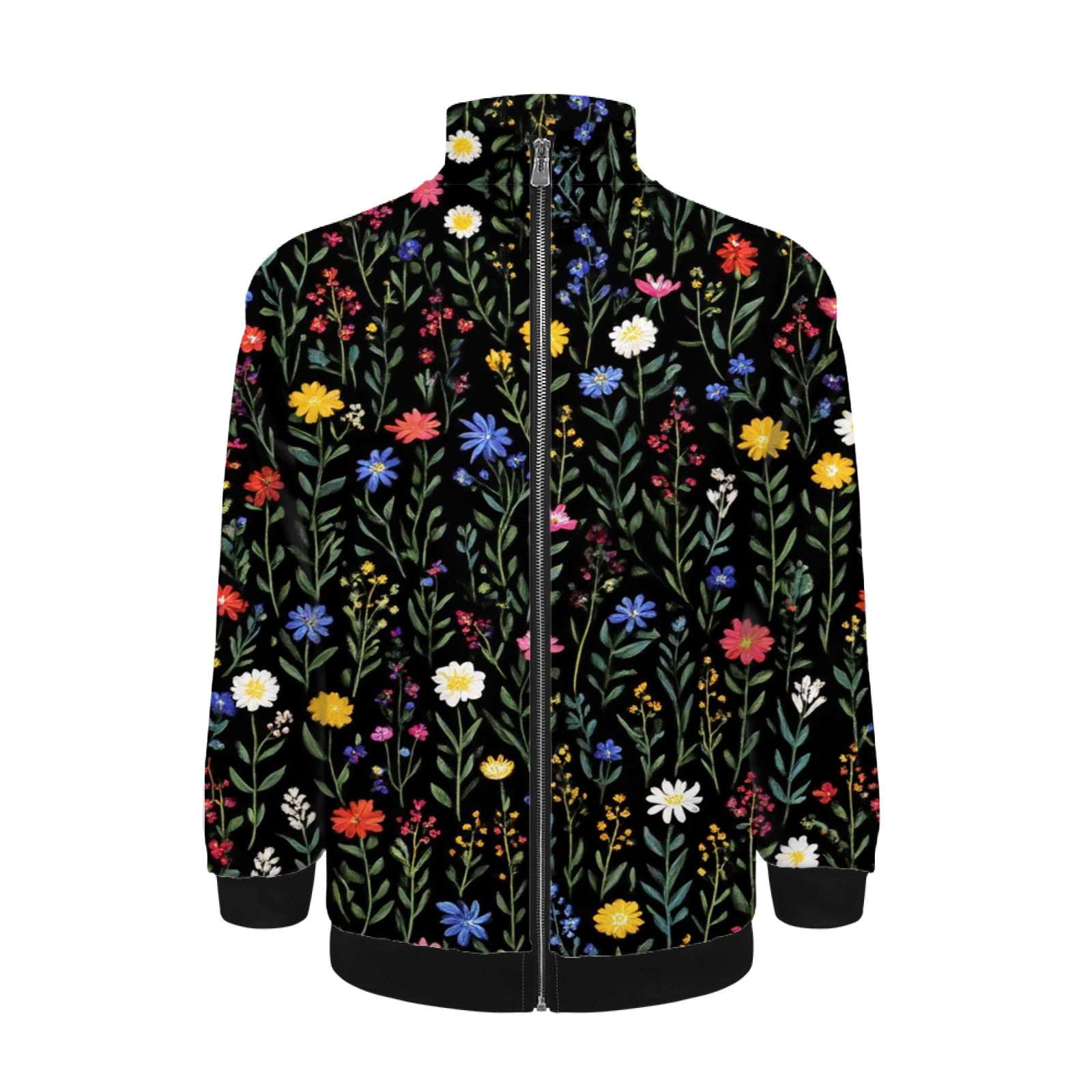 Black Background Colorful Wildflowers Bloom Jacket Men's Street Cool ...
