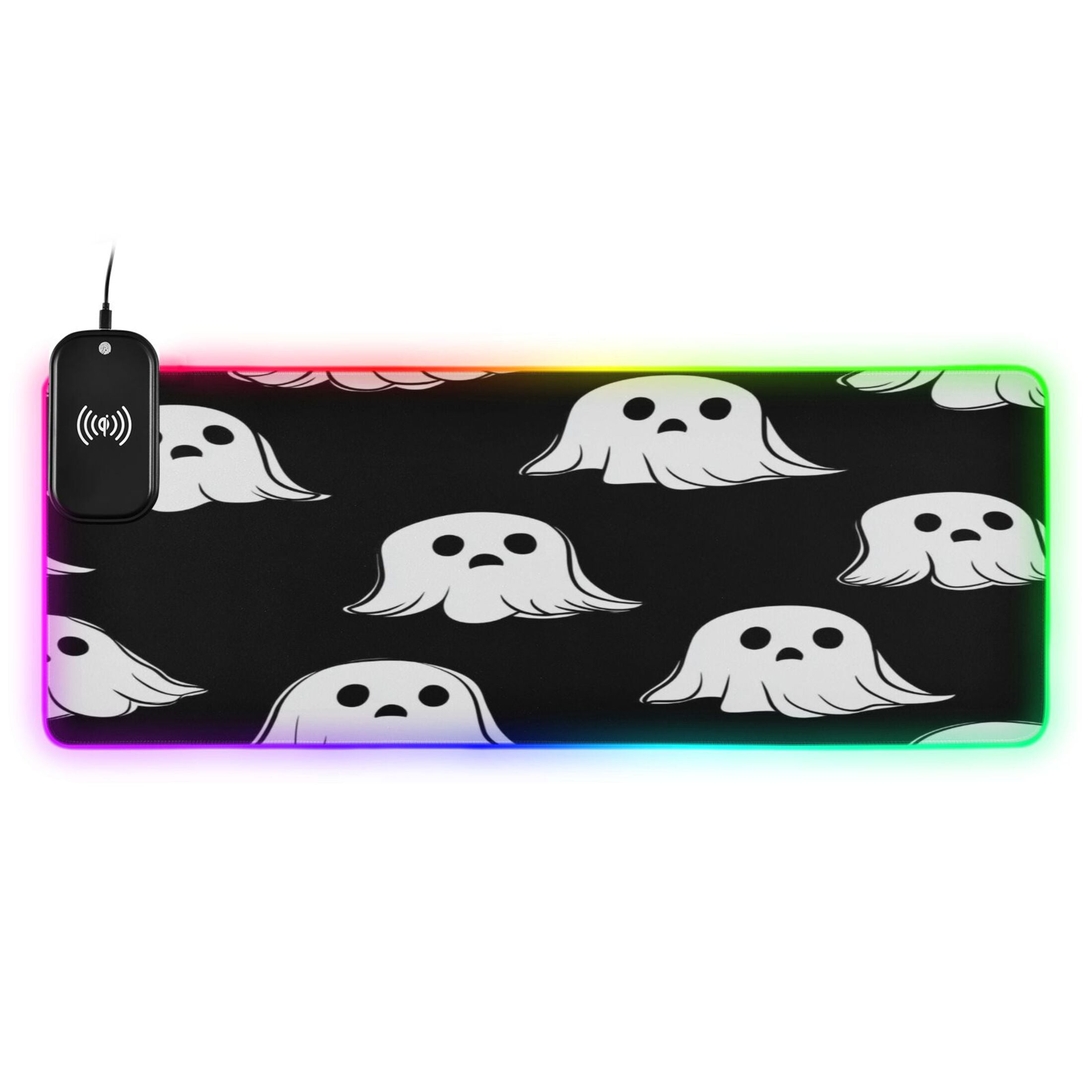 Black Background Ghost Wireless Charging RGB Gaming Mouse Pad 31.5x11 ...