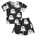 Black Background Ghost Summer Pajama Set Soft Cotton Short Sleeve ...